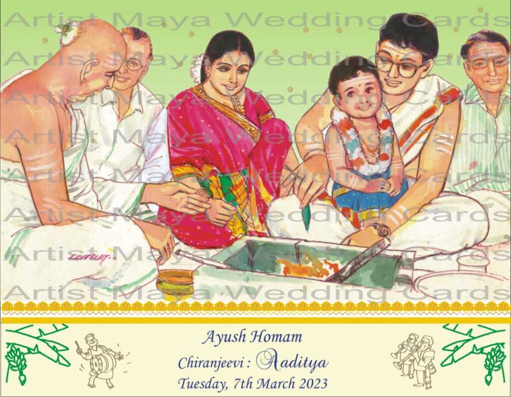 Ayushya Homam Invitation_ Iyer _ 4 Fold – Artist Maya Wedding Cards